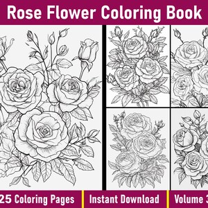 Rose Coloring Book | 25 Floral Pages, Grayscale for Adults (PDF File ...