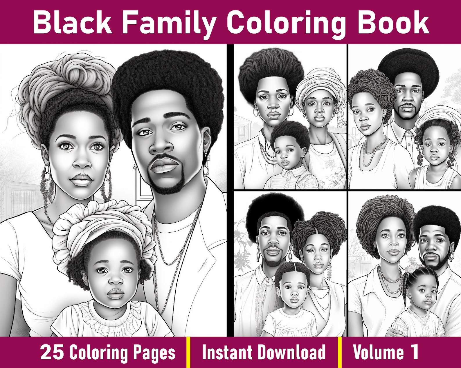 Black Family Coloring Pages V-1 | African Coloring Book | Black African ...