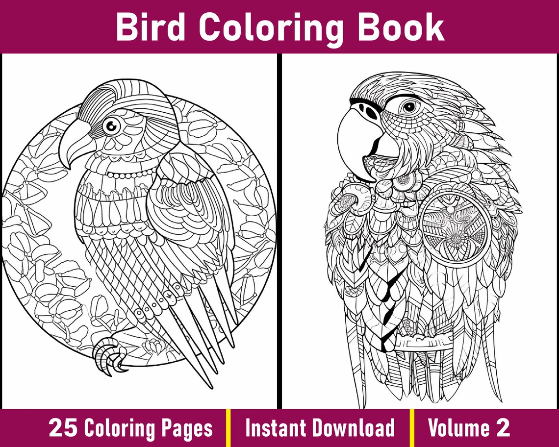 Bird Coloring Book Volume 2 Animal Coloring Pages Printable Parrot Bird ...