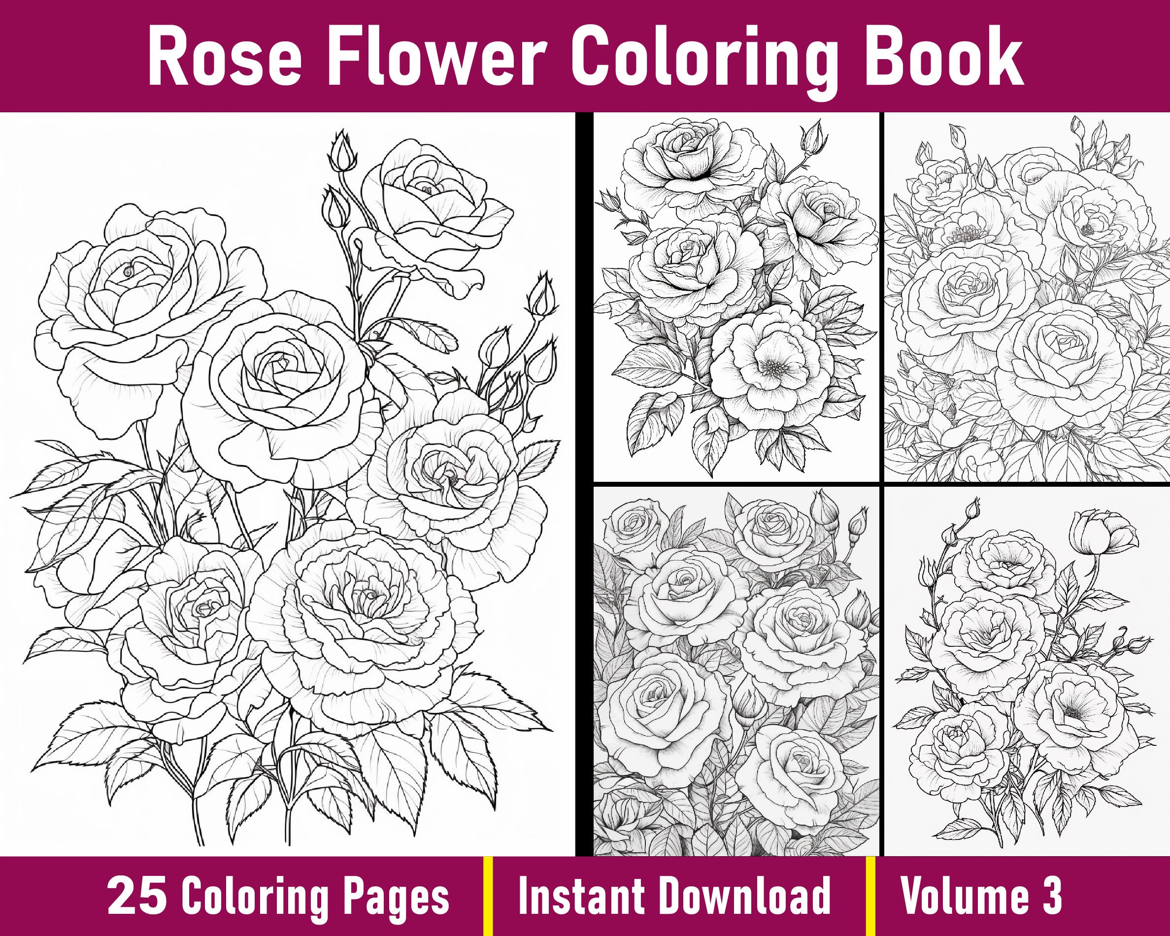 Rose Flower Coloring Book Volume 3 | Rose Coloring Page for Kids ...