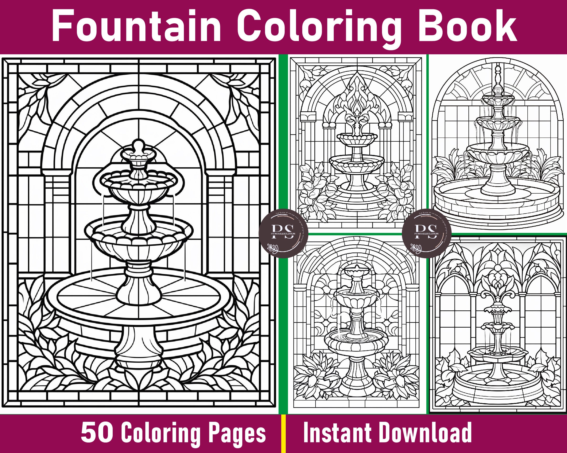 Fountain Coloring Pages Beautiful Scene Coloring Book - Etsy