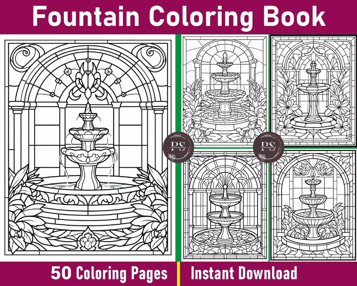Fountain Coloring Pages Beautiful Scene Coloring Book - Etsy