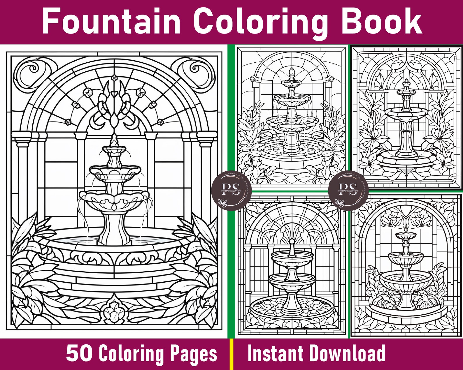 Fountain Coloring Pages | Beautiful Scene Coloring Book Printable ...