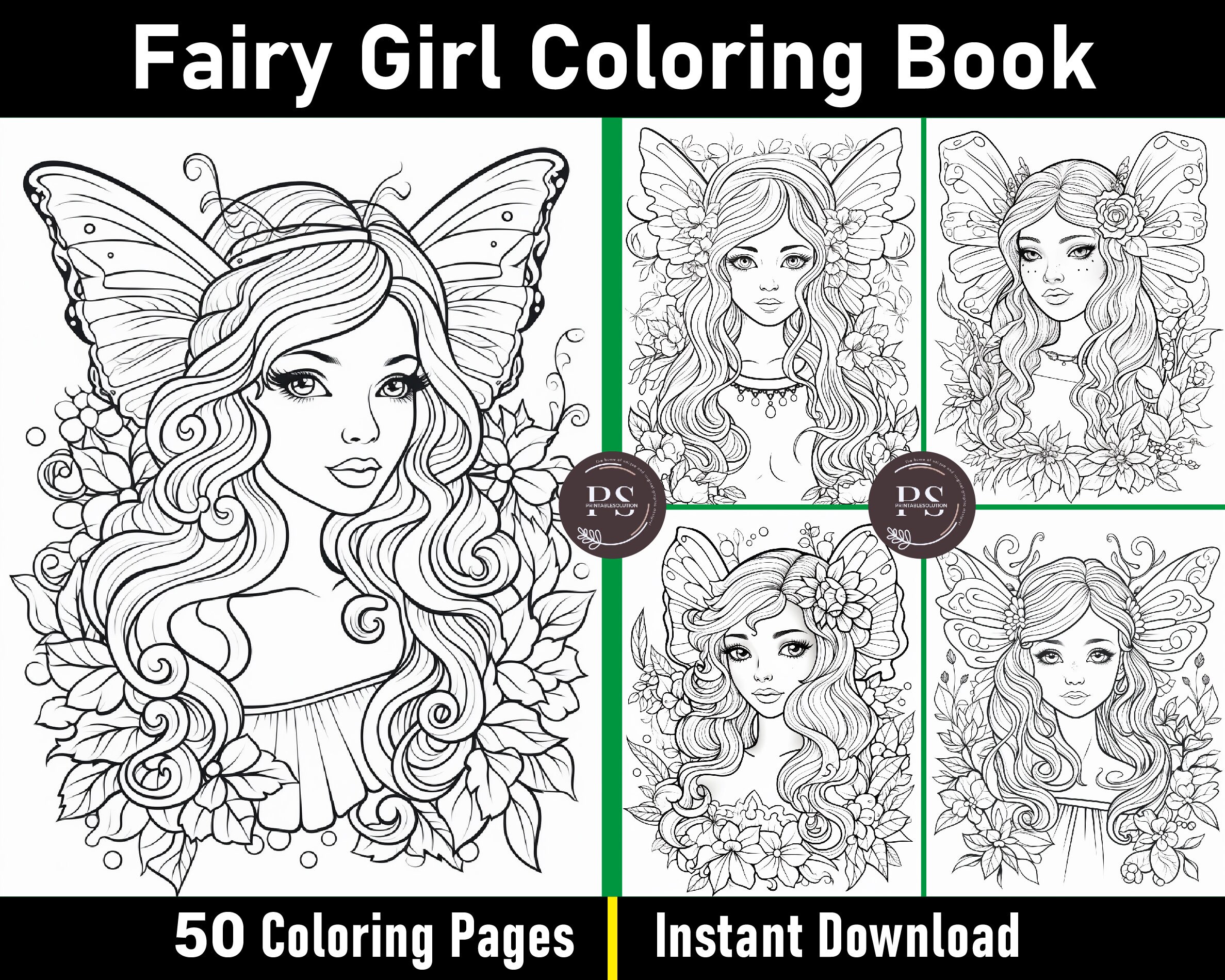 Fairy Girl Coloring Pages Fairy Coloring Book for Adults and Kids ...