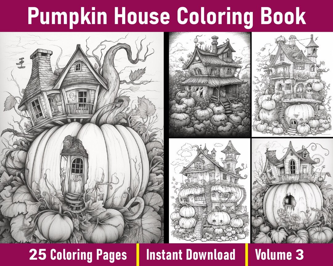 Pumpkin House Coloring Book | Grayscale Adult Pages (printable PDF) - Etsy