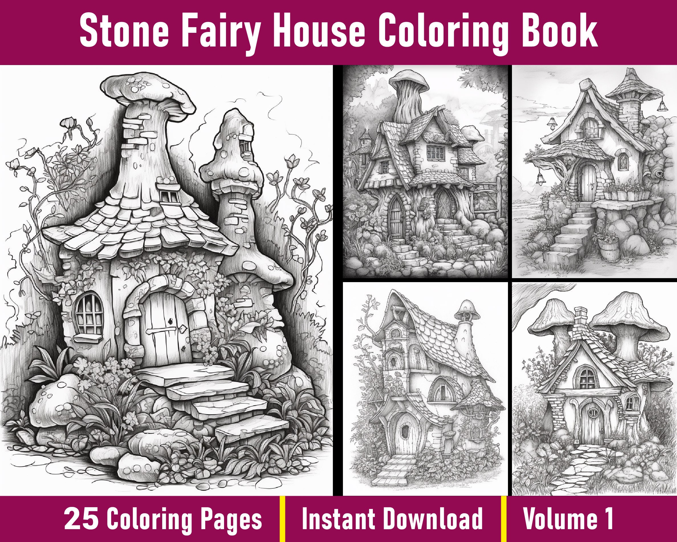 Stone Fairy House Coloring Book Volume 1 | Printable Adult Coloring ...