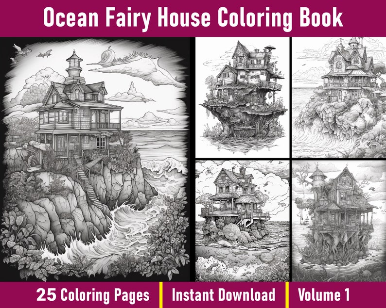 Ocean Fairy House Coloring Book Volume 1 Printable Adult Coloring Pages ...