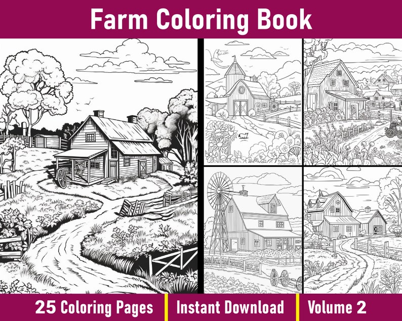 Farm Coloring Book Volume 2 | Farm Coloring Pages Printable | Grayscale ...