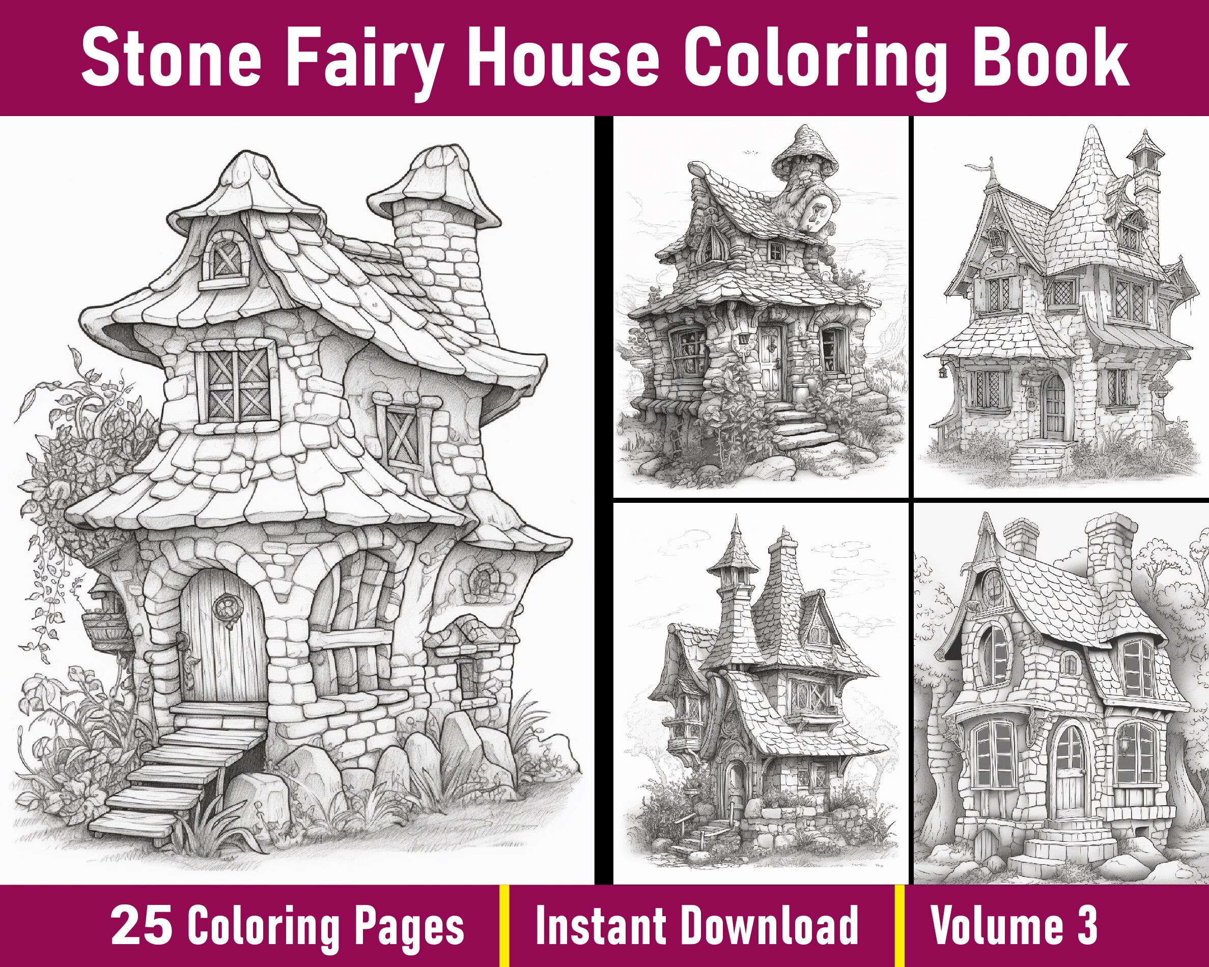 Stone Fairy House Coloring Book Volume 3 | Printable Adult Coloring ...