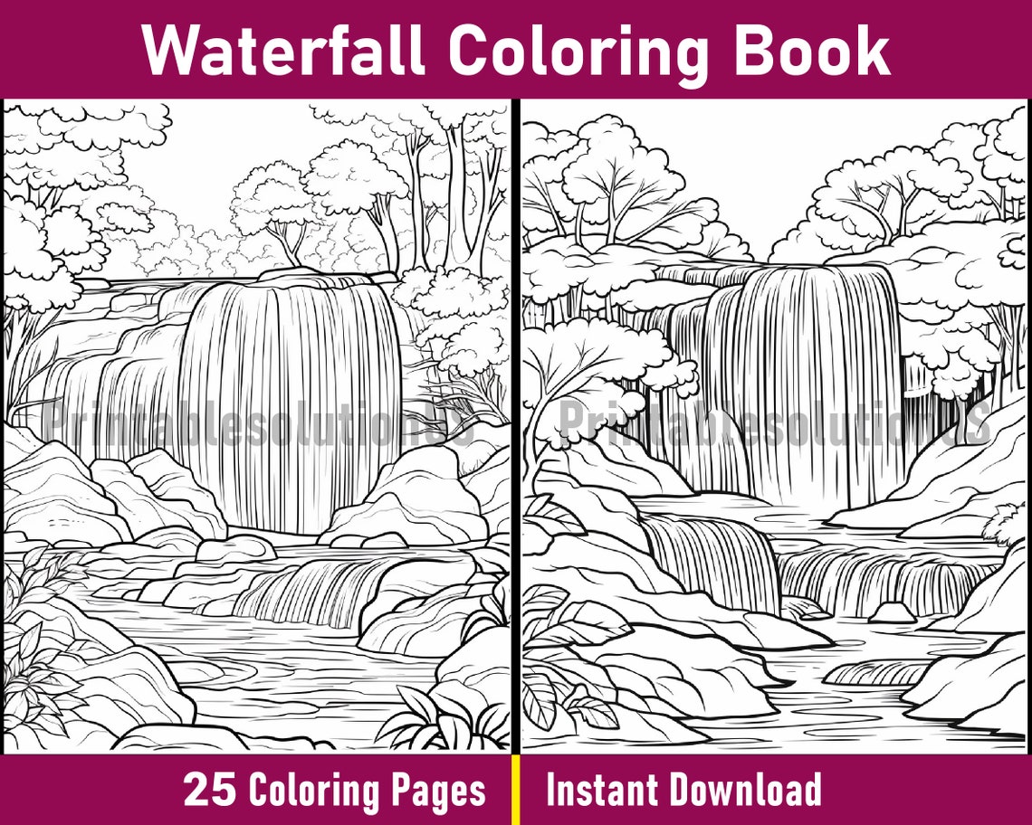 Waterfall Coloring Book V-5 Printable Nature Coloring Pages Black and ...