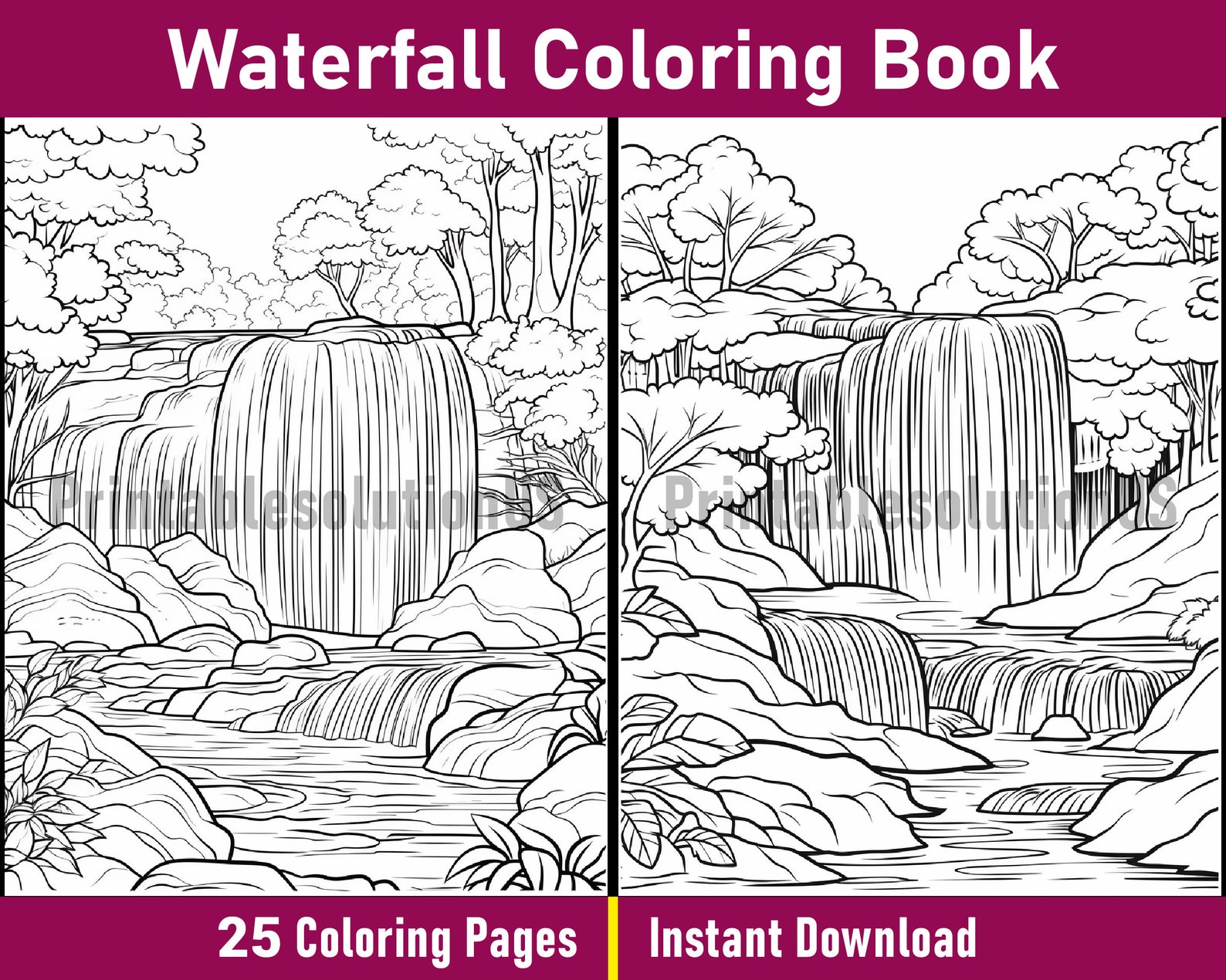 Waterfall Coloring Book V-5 Printable Nature Coloring Pages Black and ...