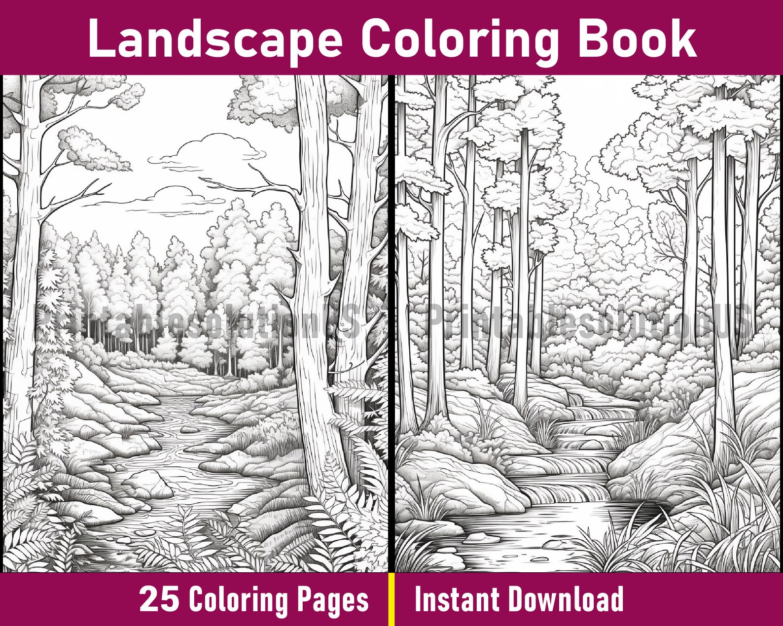 Landscape Coloring Book | Printable Landscape Coloring Pages | Black ...