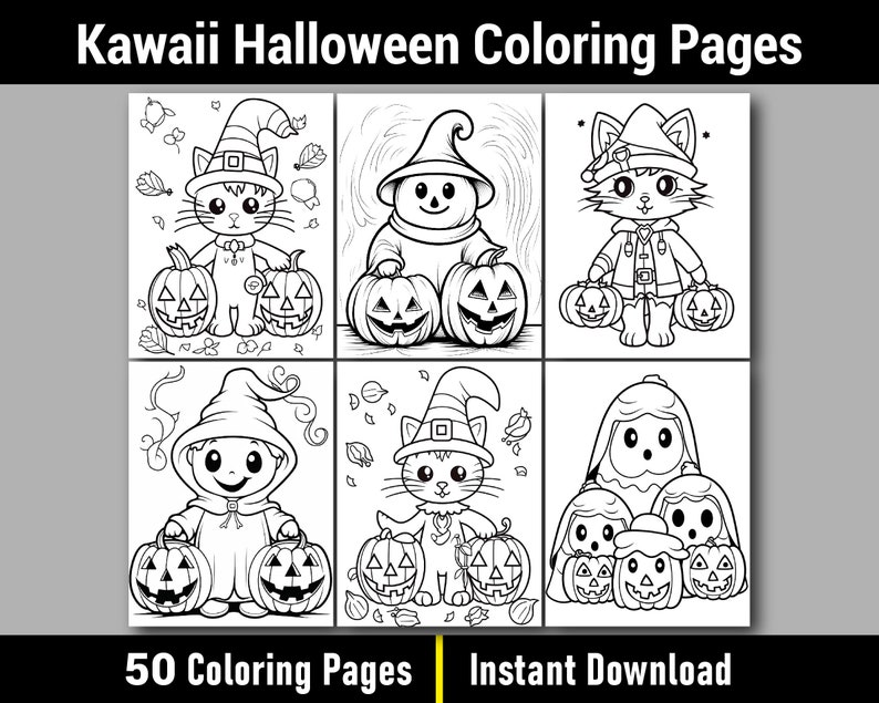 Kawaii Halloween Coloring Pages, Cute & Creepy Anime (instant Download ...