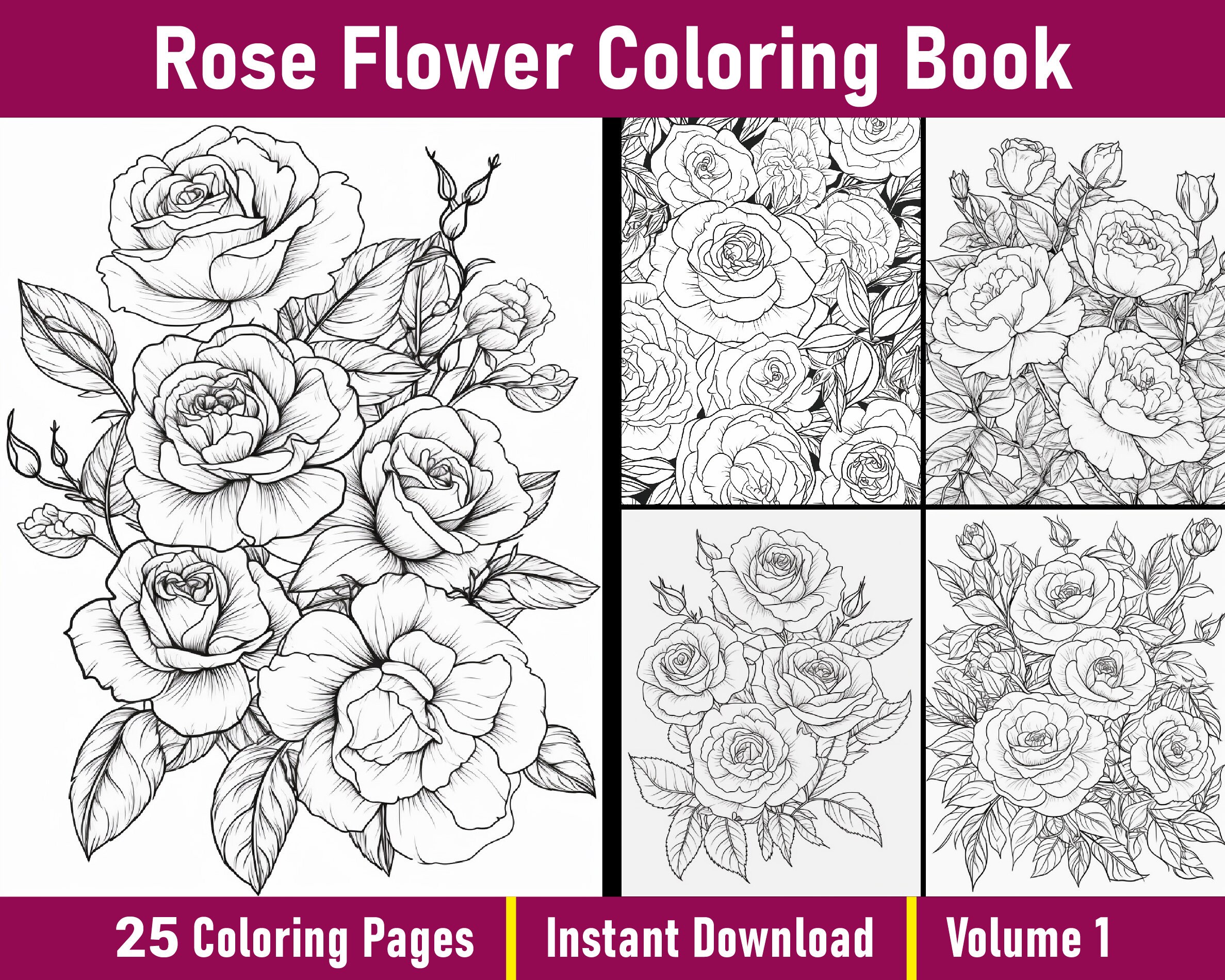 Rose Flower Coloring Book Volume 1 Rose Coloring Page for Kids ...