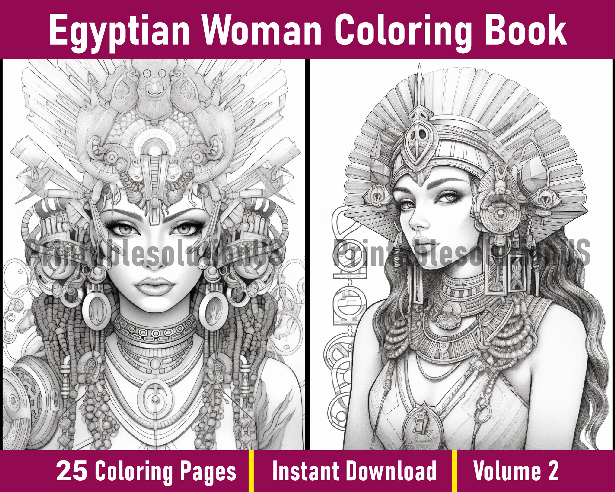 Egyptian Woman Coloring Book Pages Vol-2 Printable Egyptian Coloring ...