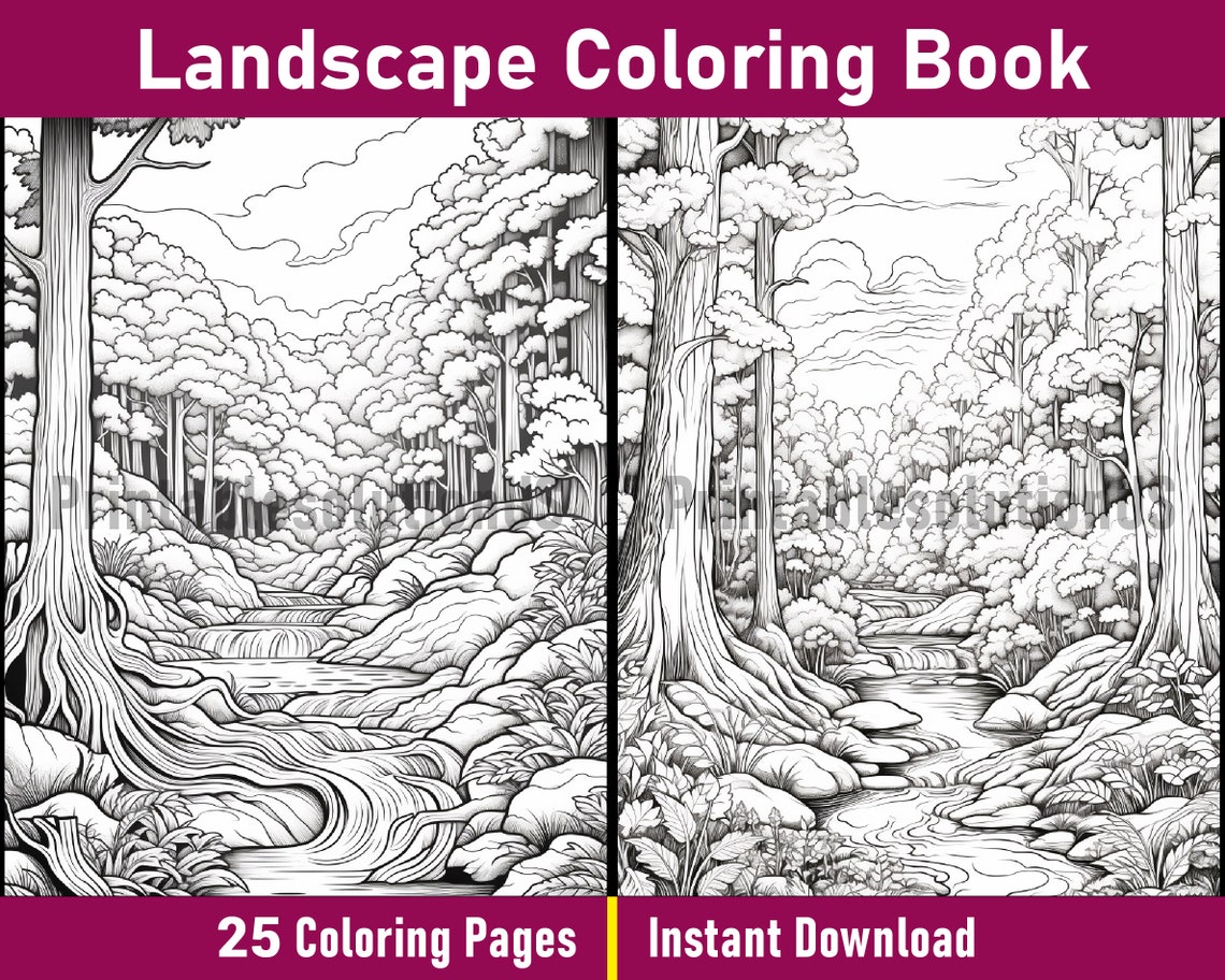 Landscape Coloring Book Printable Landscape Coloring Pages - Etsy