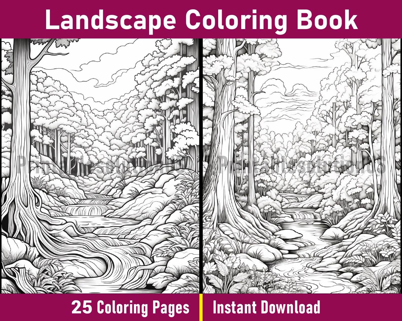 Landscape Coloring Book Printable Landscape Coloring Pages - Etsy