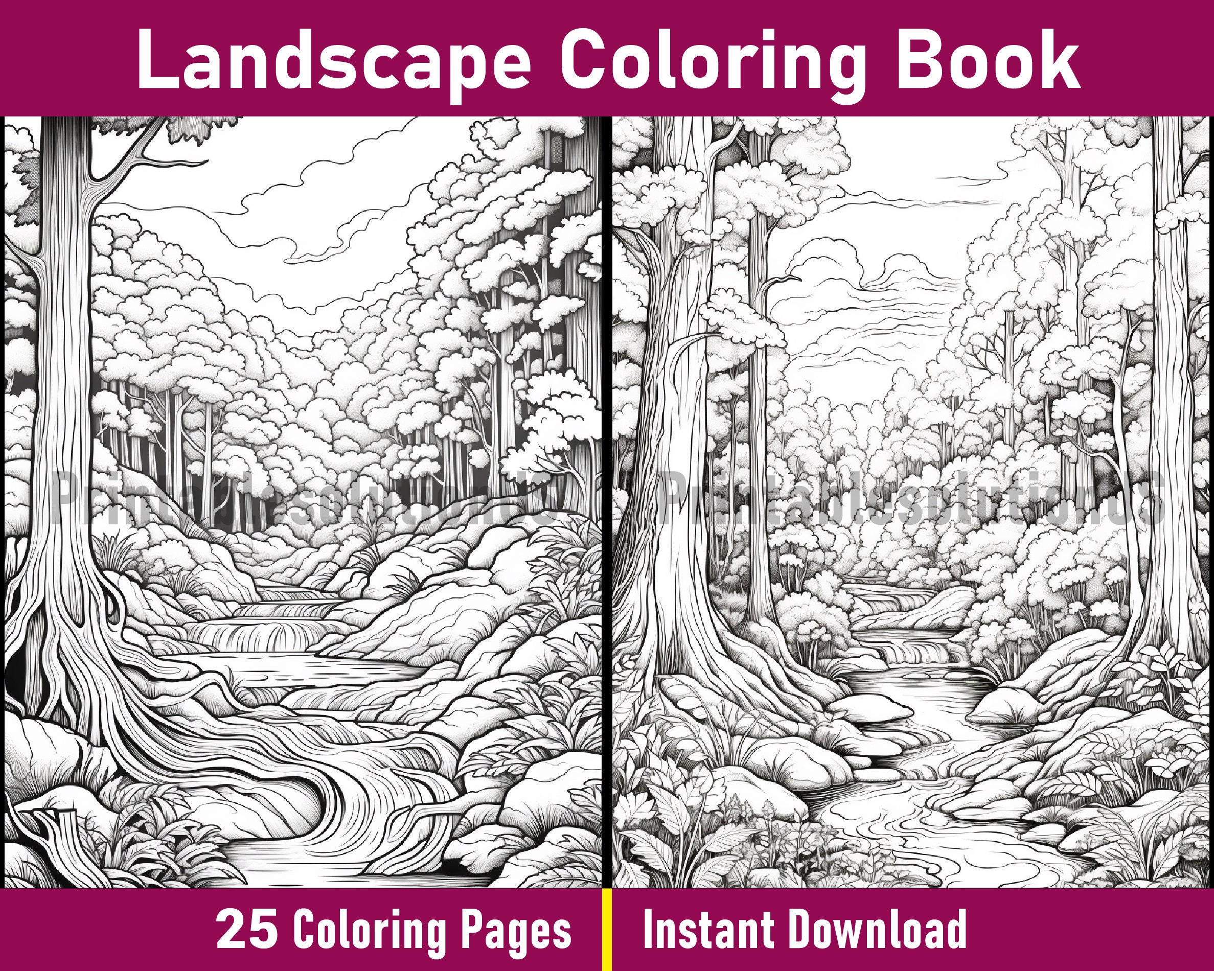 Landscape Coloring Book Printable Landscape Coloring Pages - Etsy