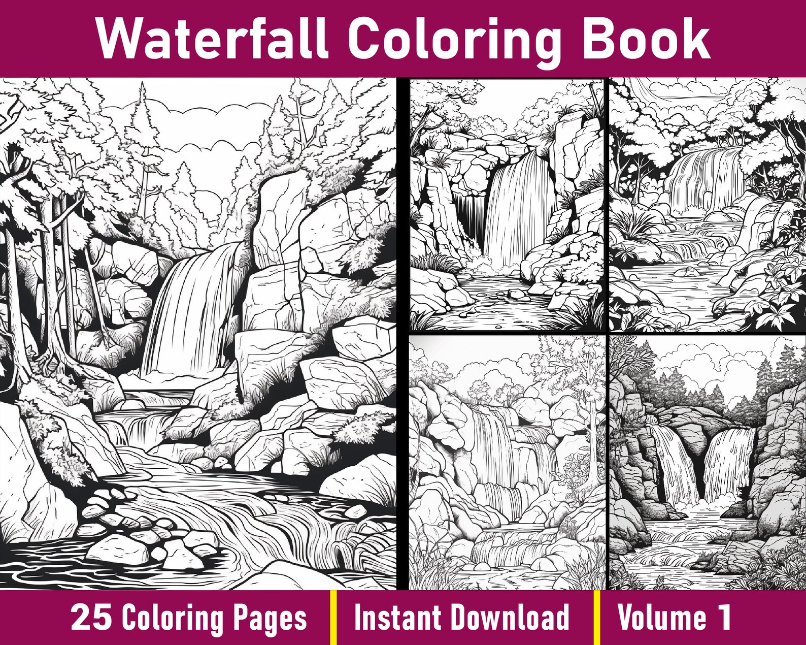 Waterfall Coloring Book Volume 1 | Printable Adult Coloring Pages ...