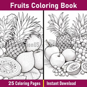 Fruits Coloring Book | Printable Summer Coloring Pages | Grayscale ...