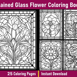 Stained Glass Rose Coloring Book Vol-2 | Rose Flower Coloring Pages ...
