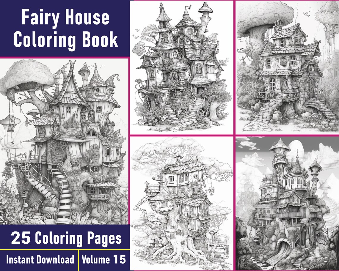 Fairy House Coloring Book Volume 15 Printable Adult Coloring Pages ...