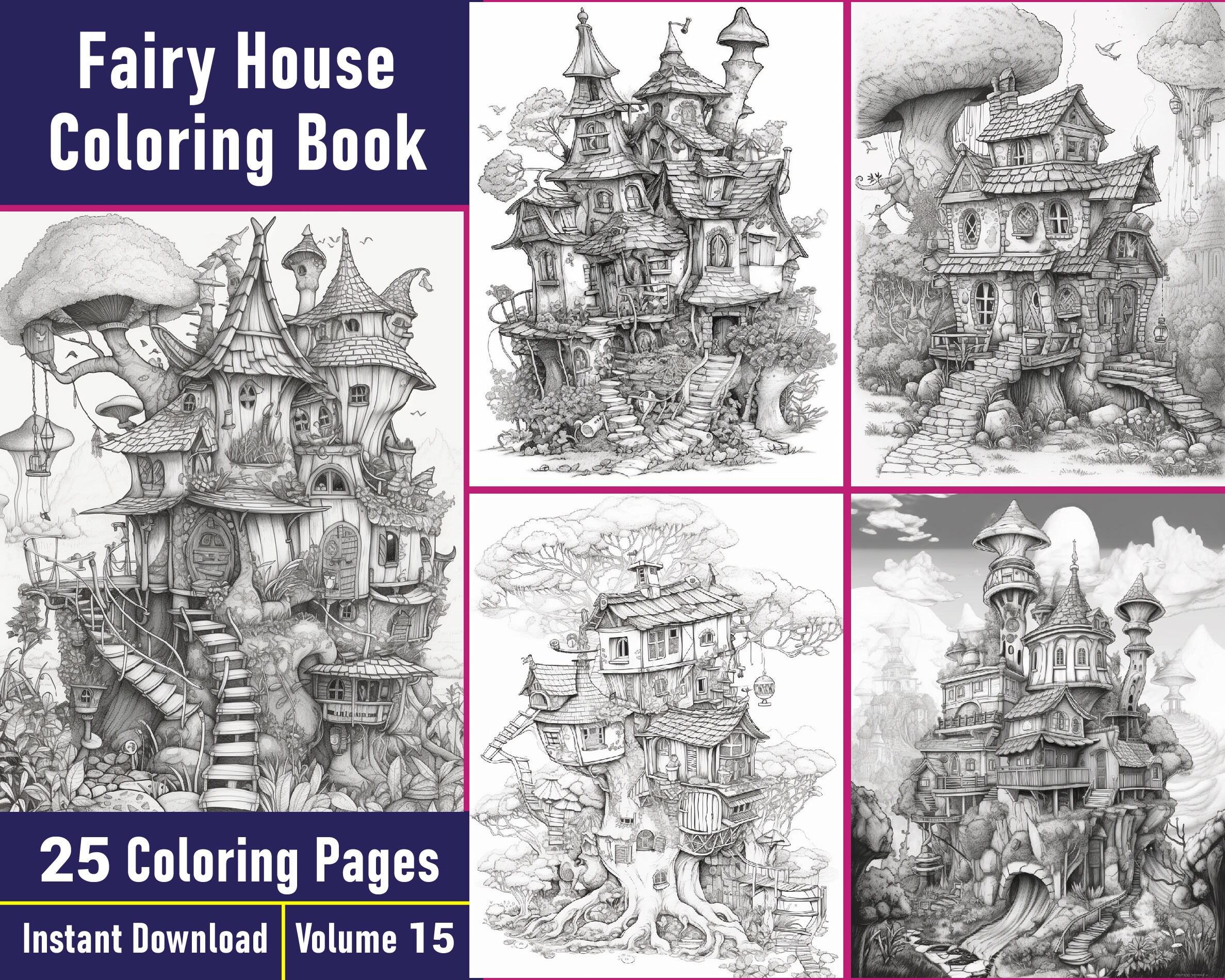 Fairy House Coloring Book Volume 15 Printable Adult Coloring Pages ...