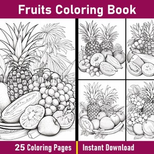 Fruits Coloring Book | Printable Summer Coloring Pages | Grayscale ...