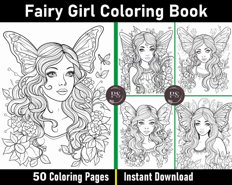 Fairy Girl Coloring Pages Fairy Coloring Book for Adults and Kids ...