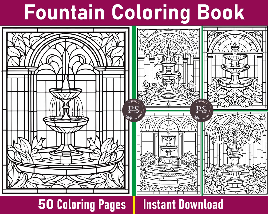 Fountain Coloring Pages Beautiful Scene Coloring Book - Etsy