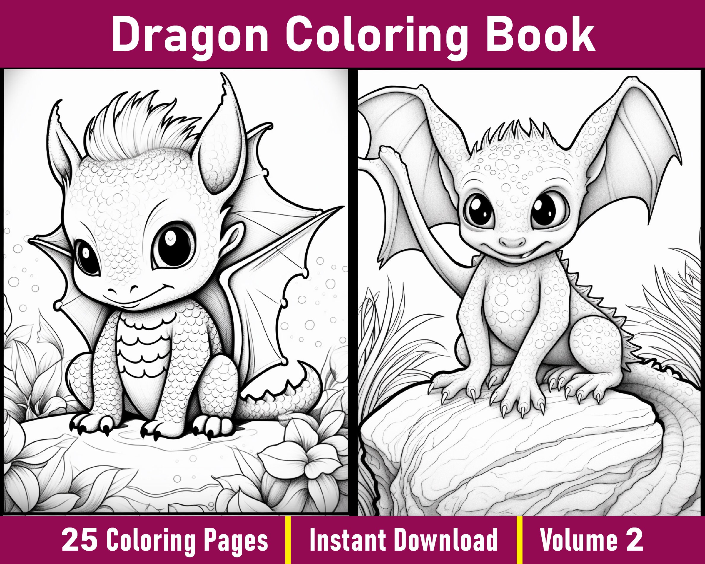 Dragon Coloring Book Vol-2 Cute Baby Dragon Coloring Pages - Etsy
