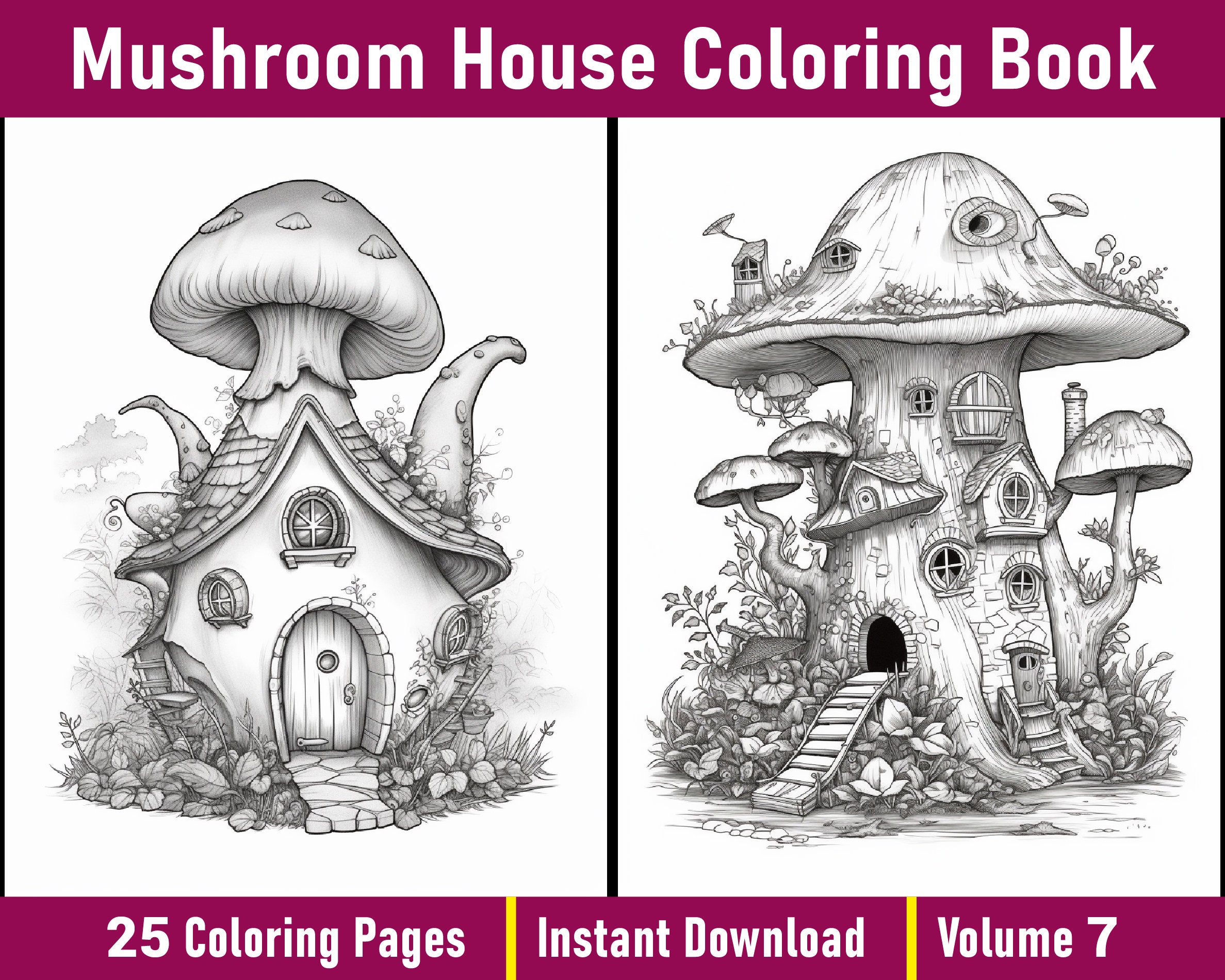 Mushroom House Coloring Pages Volume 7 | Magical Mushroom Coloring Book ...