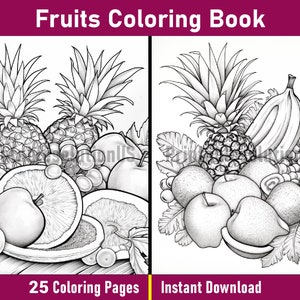 Fruits Coloring Book | Printable Summer Coloring Pages | Grayscale ...