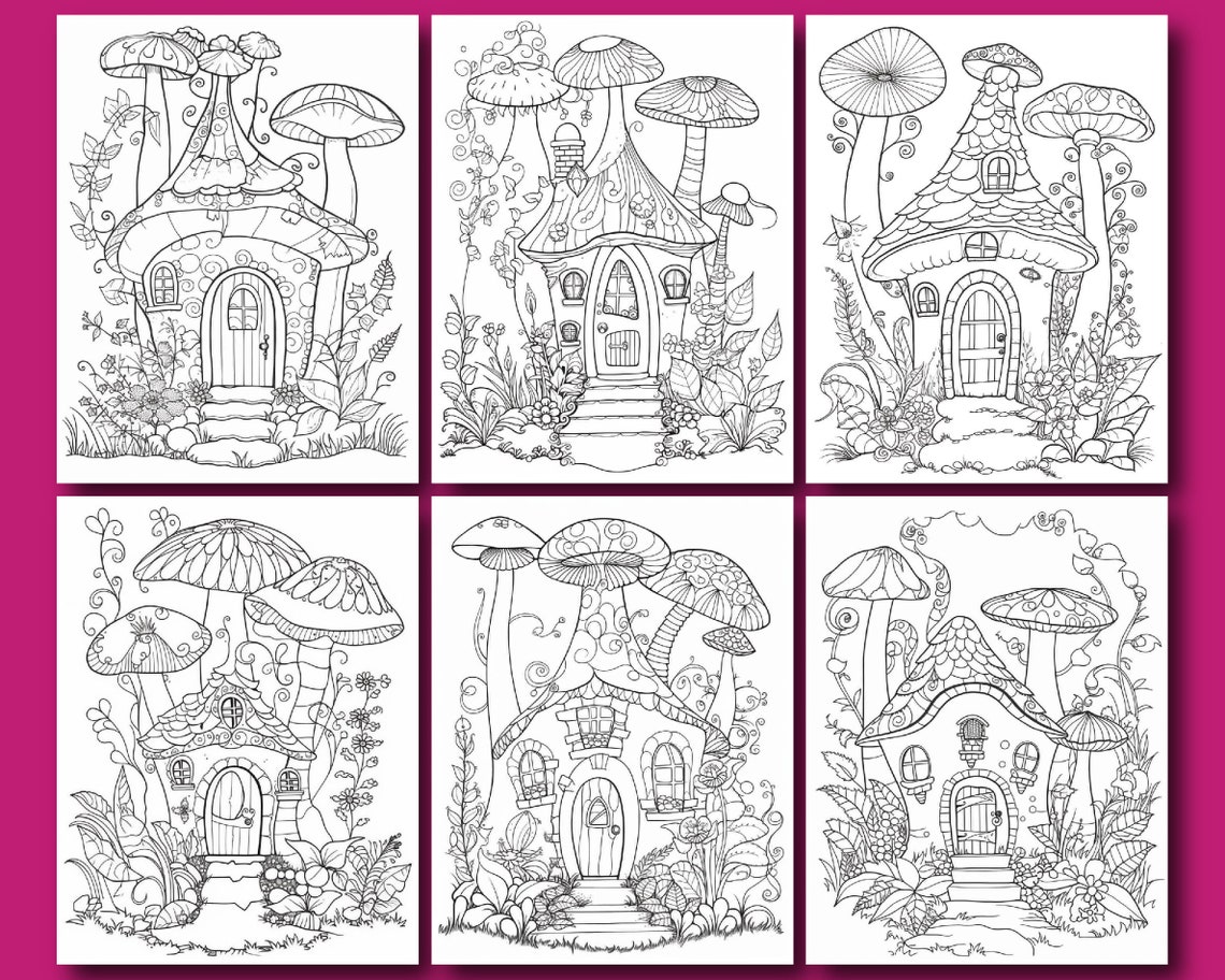 Mushroom Fairy House Coloring Book | 25 Fantasy Pages (printable PDF ...