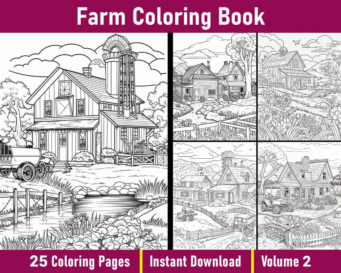 Farm Coloring Book Volume 2 | Farm Coloring Pages Printable | Grayscale ...