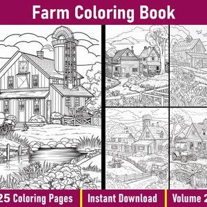 Farm Coloring Book Volume 2 | Farm Coloring Pages Printable | Grayscale ...