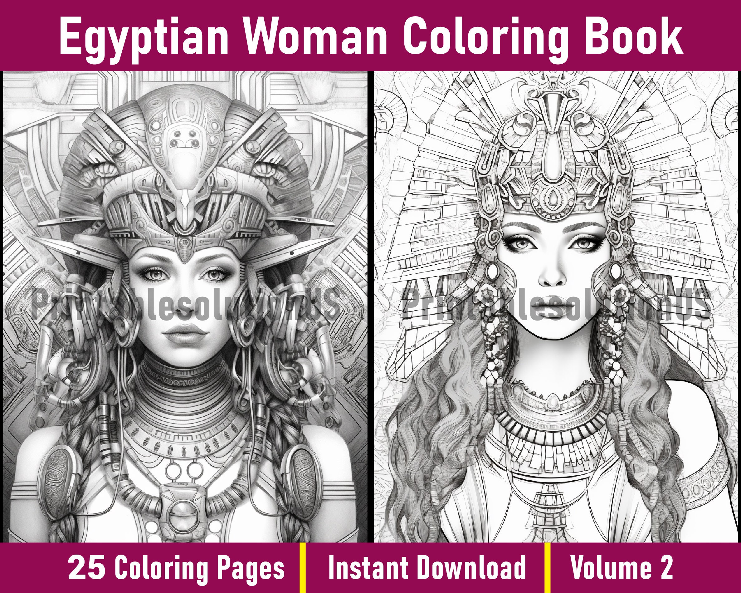 Egyptian Woman Coloring Book Pages Vol-2 Printable Egyptian Coloring ...