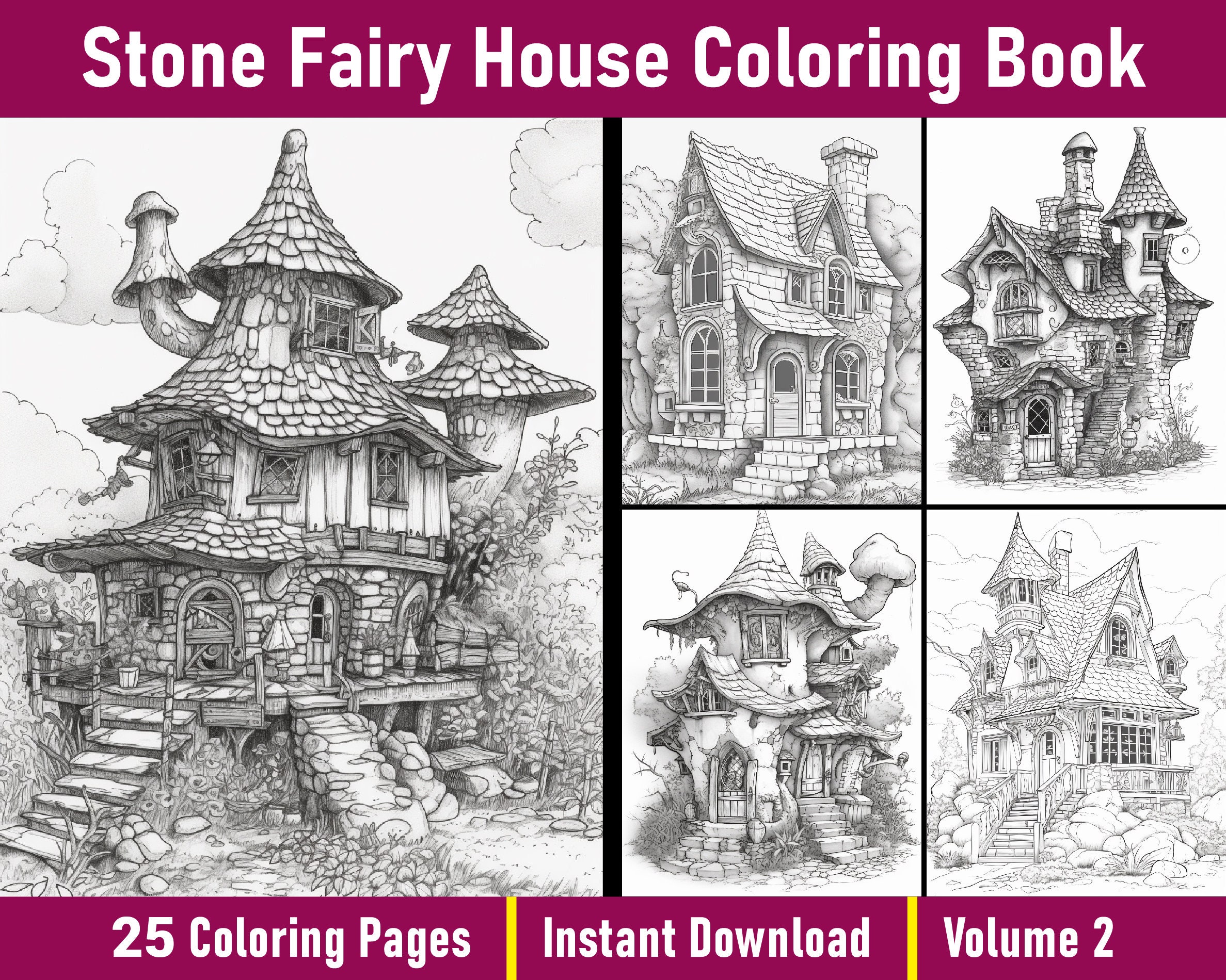 Stone Fairy House Coloring Book Volume 2 Printable Adult Coloring Pages ...