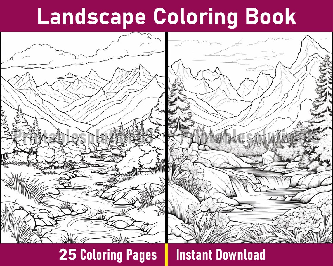 Landscape Coloring Book Printable Landscape Coloring Pages Black and ...