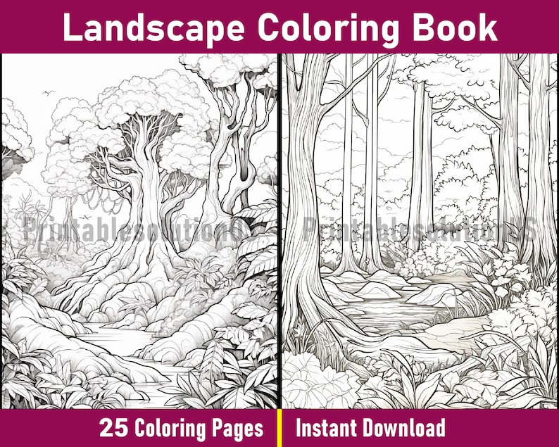 Landscape Coloring Book Printable Landscape Coloring Pages - Etsy