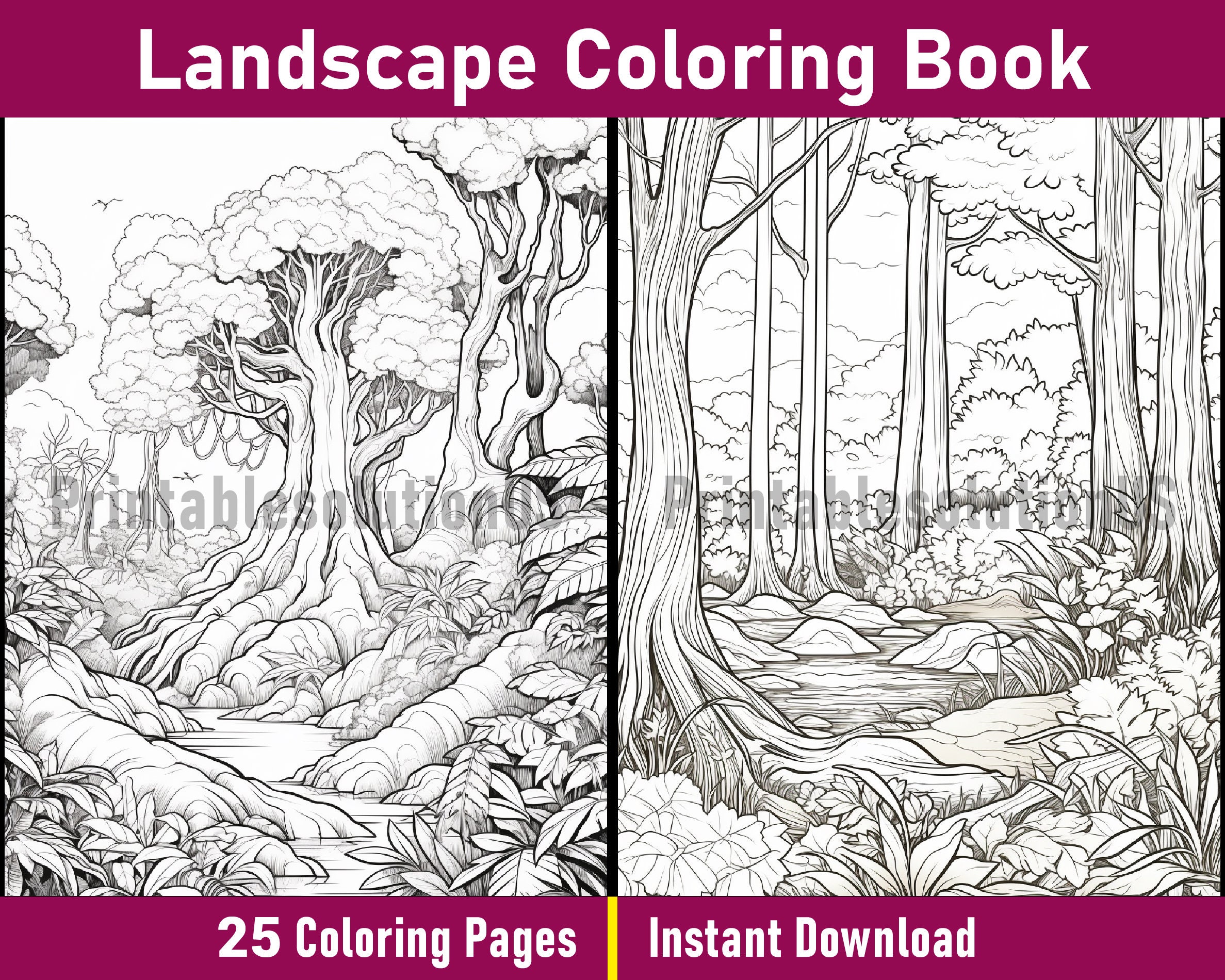 Landscape Coloring Book Printable Landscape Coloring Pages - Etsy