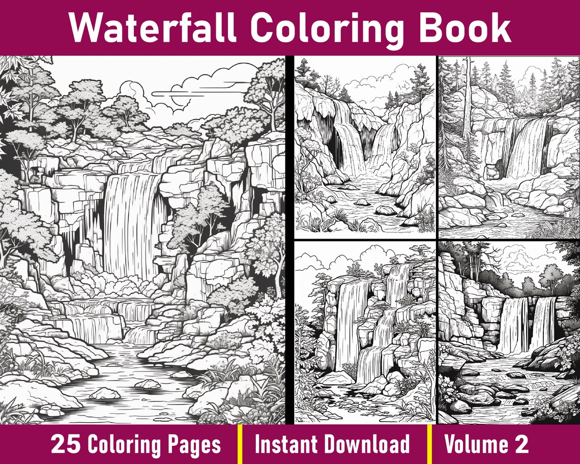 Waterfall Coloring Book Volume 2 | Printable Adult Coloring Pages ...