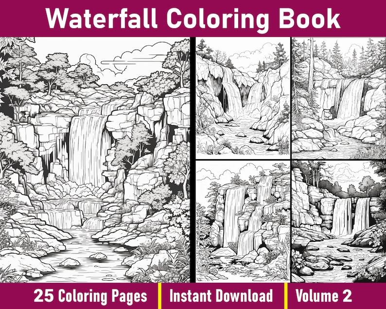 Waterfall Coloring Book Volume 2 | Printable Adult Coloring Pages ...
