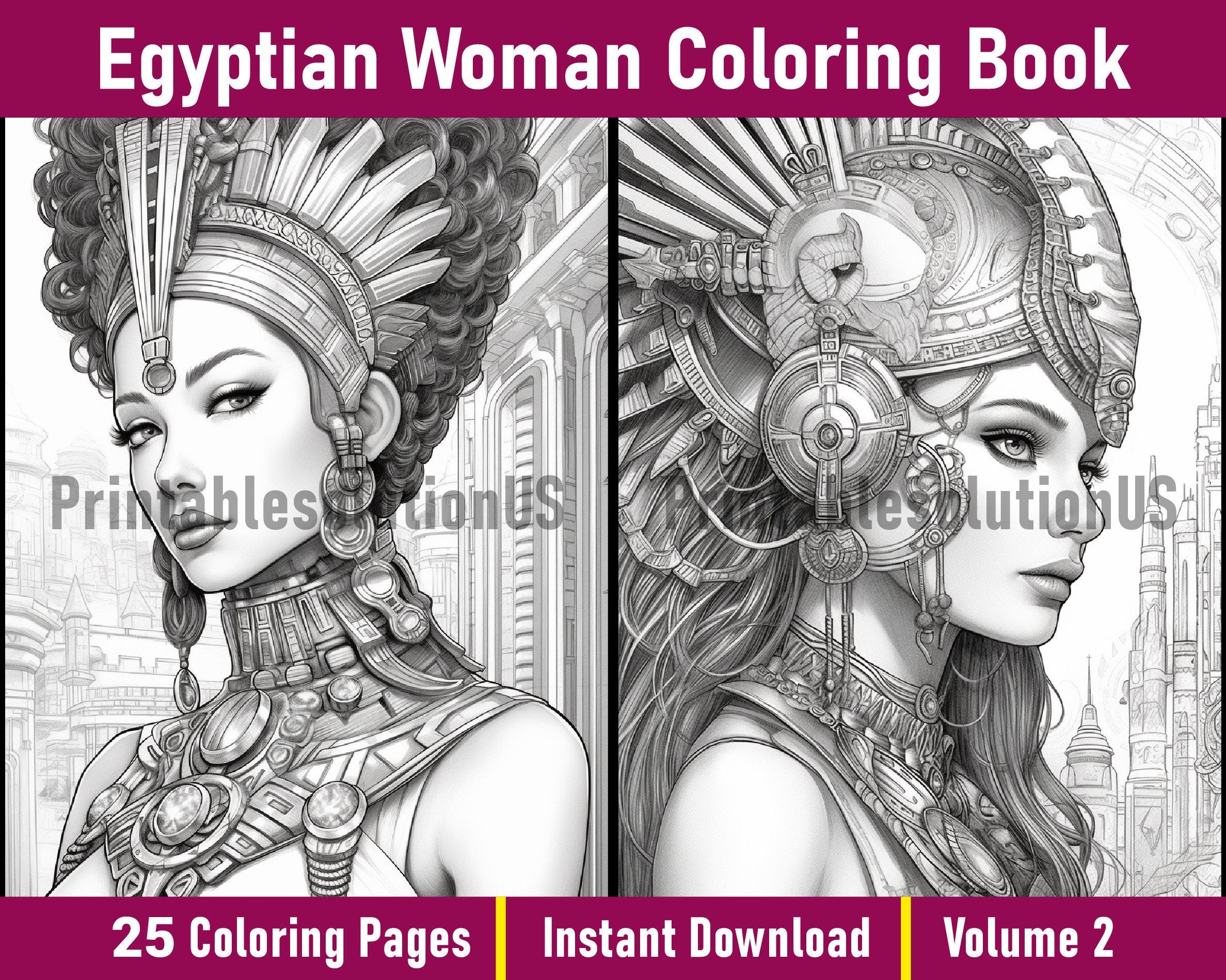 Egyptian Woman Coloring Book Pages Vol-2 Printable Egyptian Coloring ...