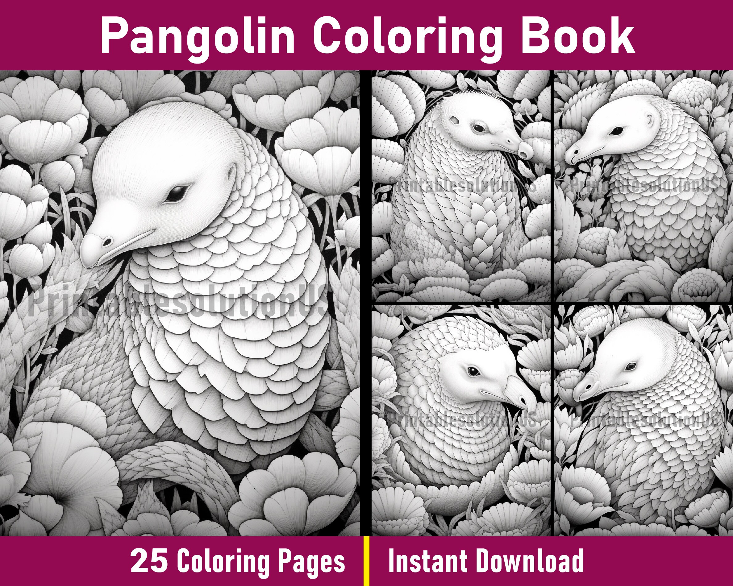 Pangolin Coloring Book Pages Vol-1 Printable Animal Coloring Pages ...