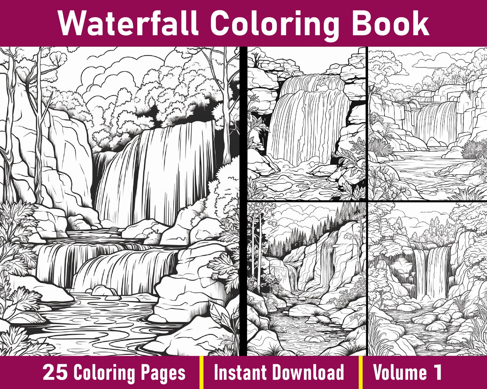 Waterfall Coloring Book Volume 1 Printable Adult Coloring Pages ...