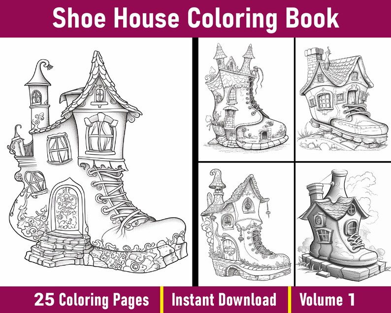 Shoe House Coloring Book Volume 1 | Boot House Colouring Pages | Shoes ...