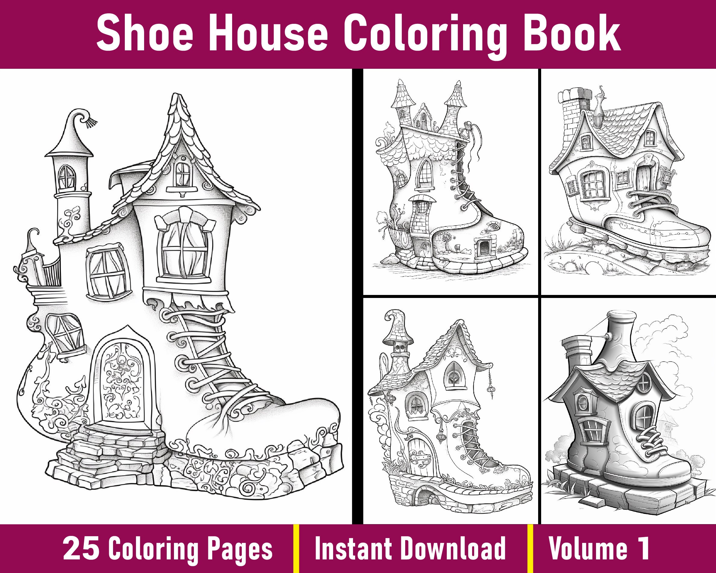 Shoe House Coloring Book Volume 1 | Boot House Colouring Pages | Shoes ...