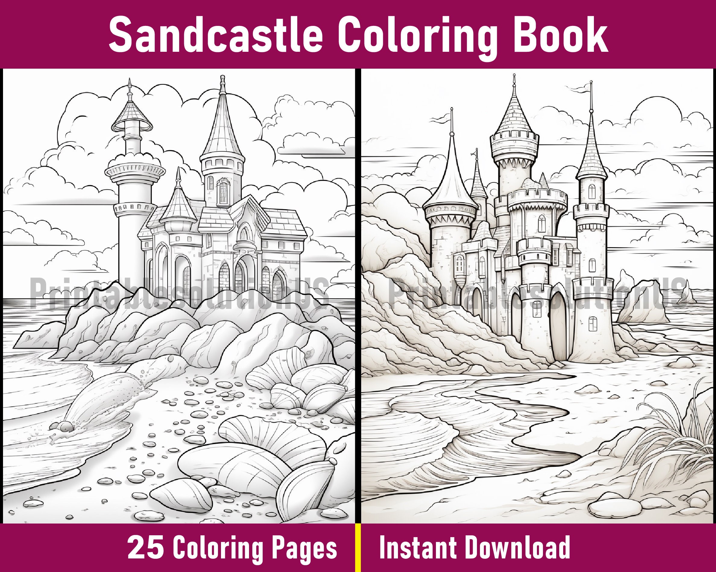 Sandcastle Coloring Book Printable Sandcastle Coloring Pages Black and ...