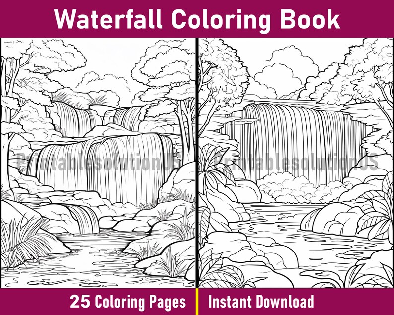 Waterfall Coloring Book V-5 Printable Nature Coloring Pages Black and ...